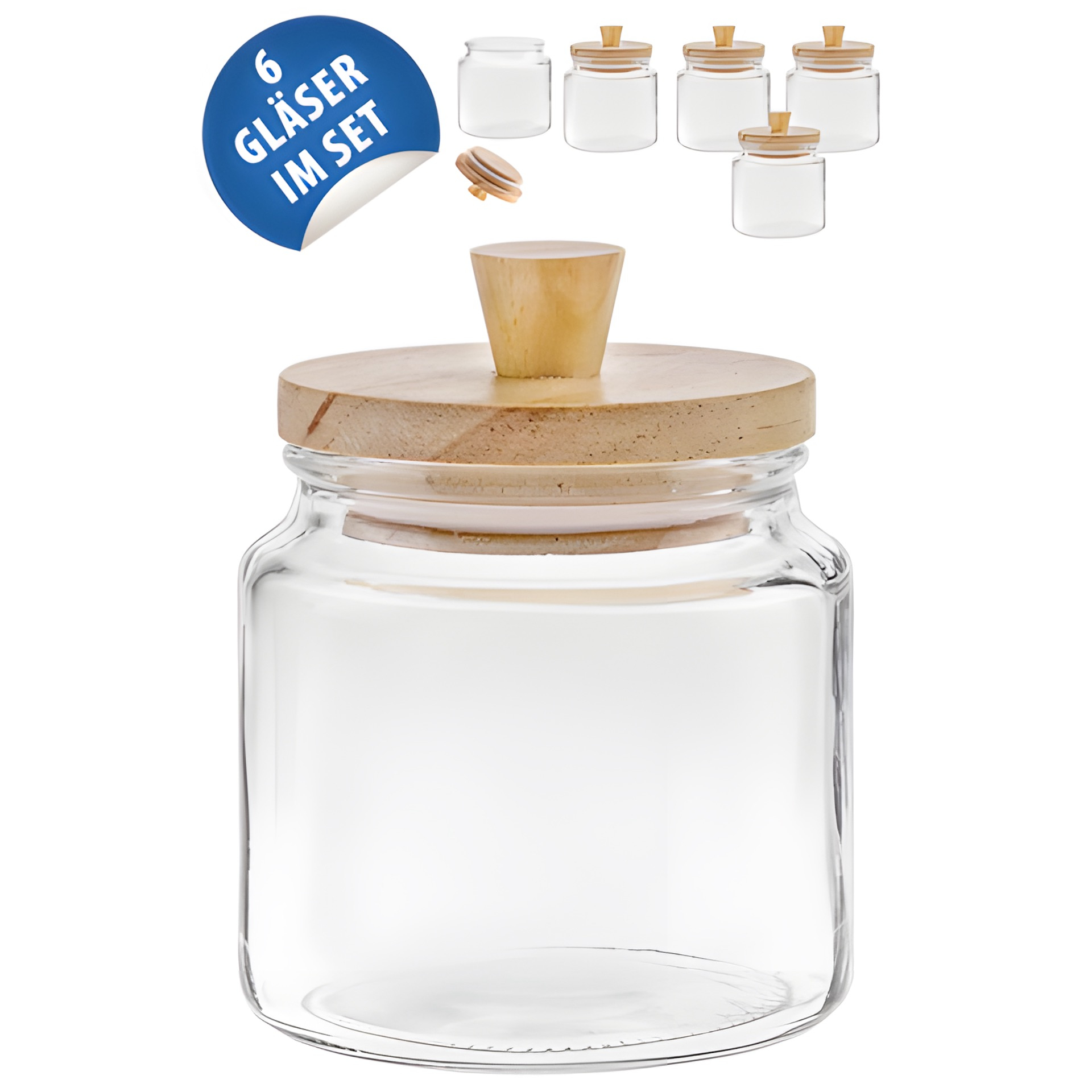 Deko-Glas 500 ml mit Holzdeckel, 6 Stück | Gläser & Flaschen